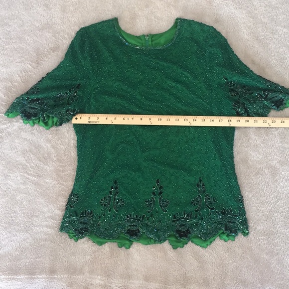 Vintage | Tops | Vintage Emerald Green Beaded Top | Poshmark